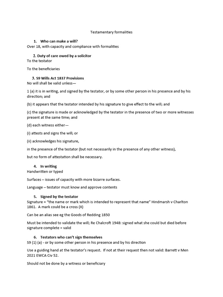 Formalities Handout | PDF | Will And Testament | Private Law