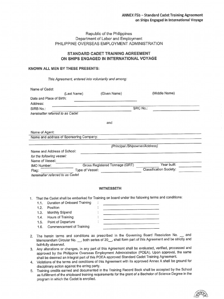 JCMMC 1 S. 2023 ANNEX F5b Standard OBT Agreement International | PDF