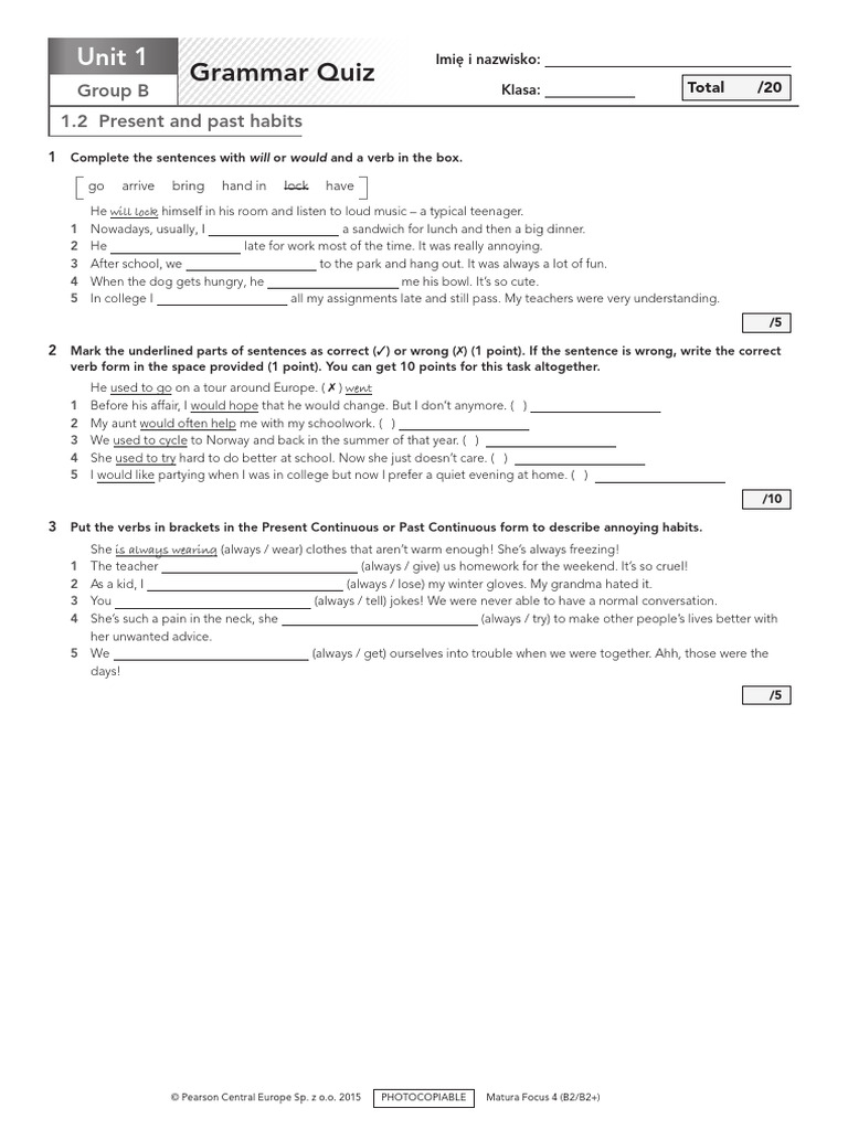 English Grammar Practice Quiz | PDF | Linguistics