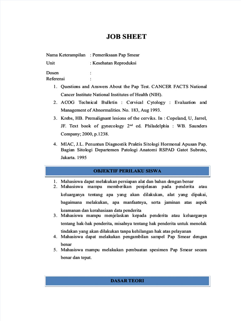 PDF Job Sheet Pap Smear | PDF