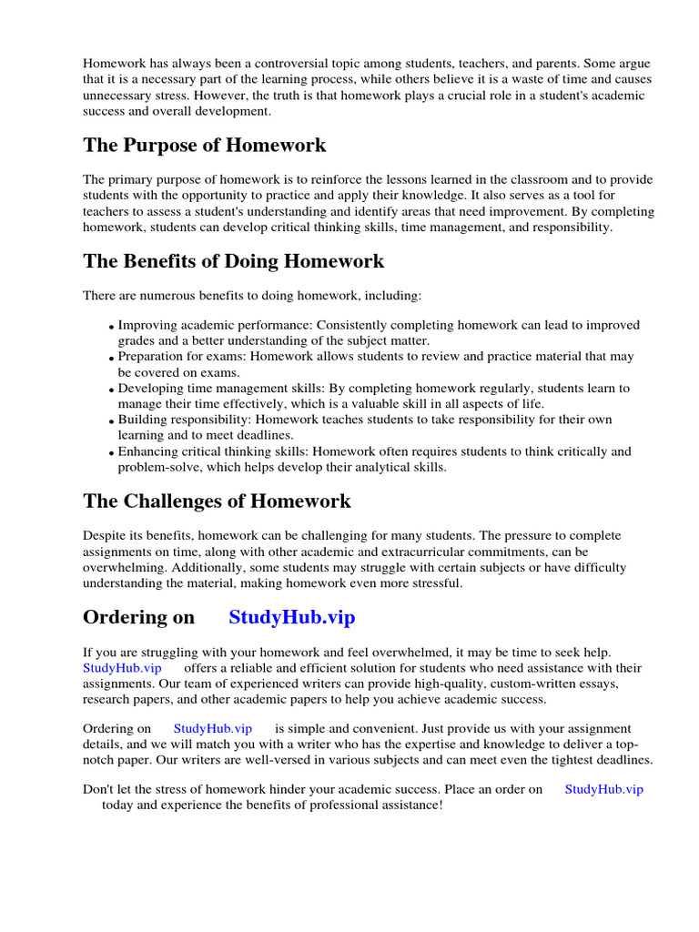 Essay On Why Doing Homework Is Important | PDF | Homework | Teachers