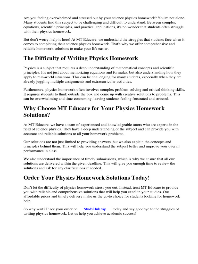 MT Educare Science Physics Homework Solutions | PDF | Physics | Quantum Mechanics