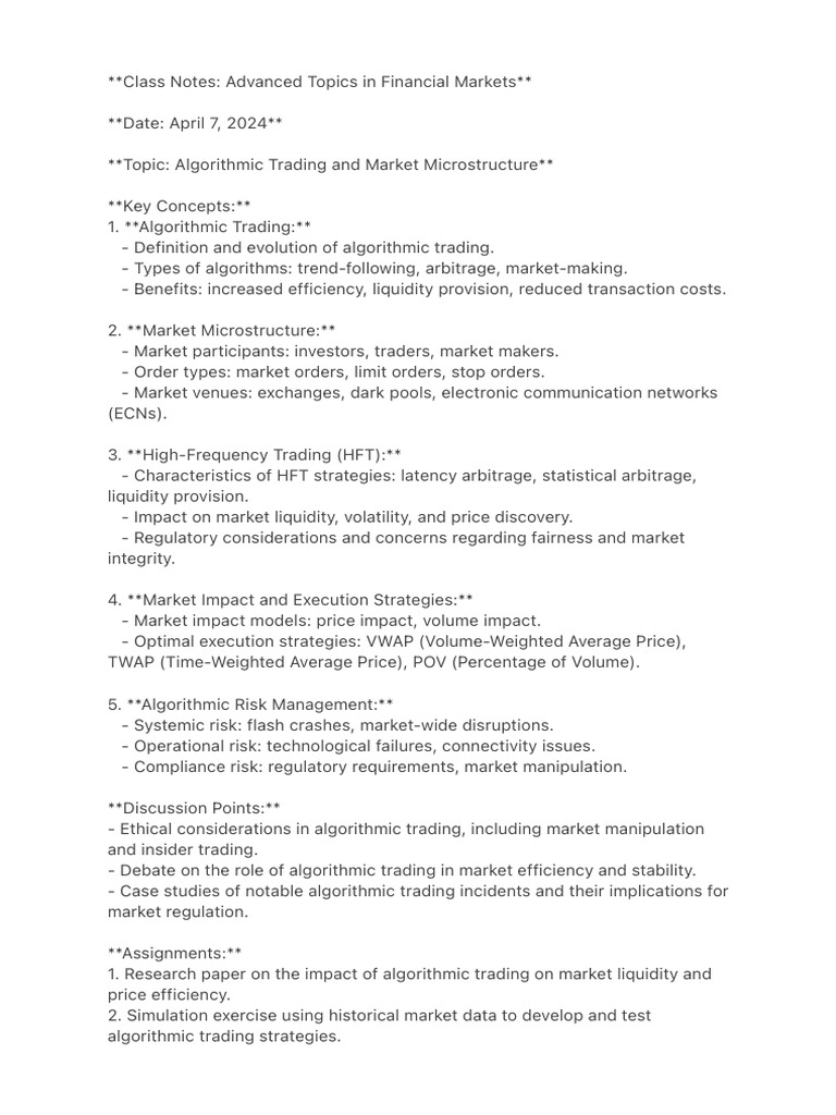 Algorithmic Trading & Market Microstructure | PDF