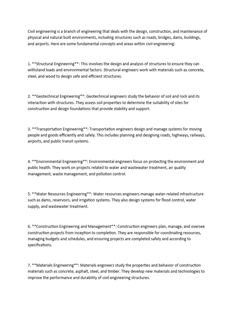 Civil engineering is a branch of engineering that deals with the design ...