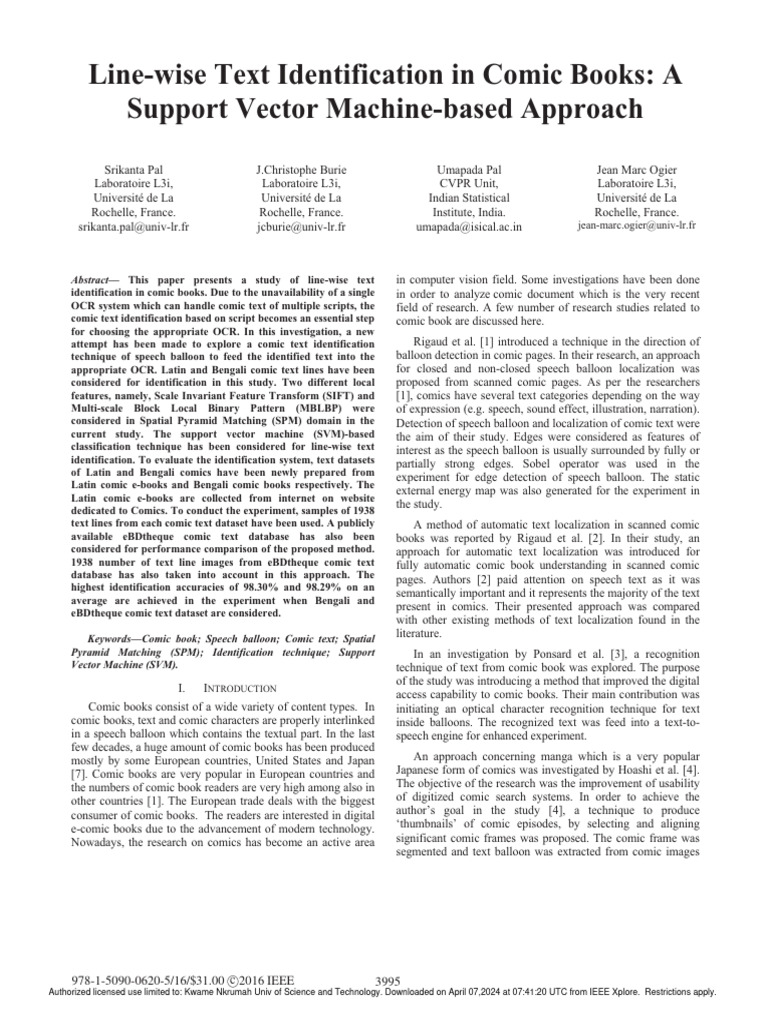 Line-Wise Text Identification in Comic Books A Support Vector Machine ...