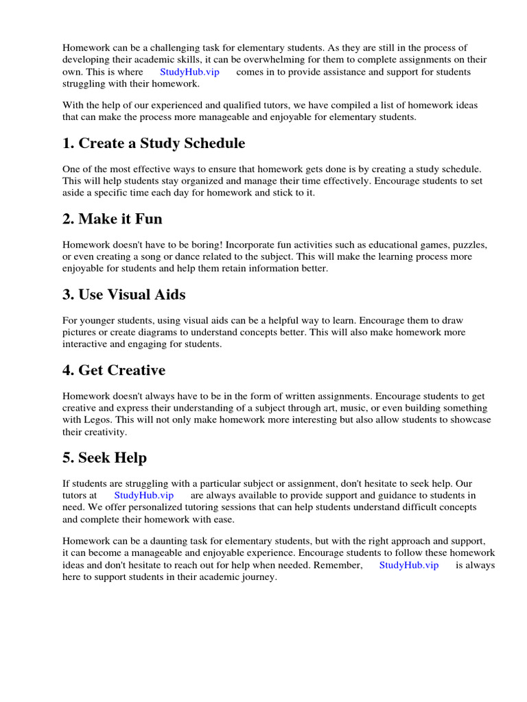 Homework Ideas For Elementary Students | PDF | Homework | Teachers