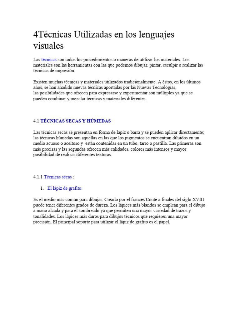 4técnicas Utilizadas en Los Lenguajes Visuales | PDF | Grabado | Pinturas