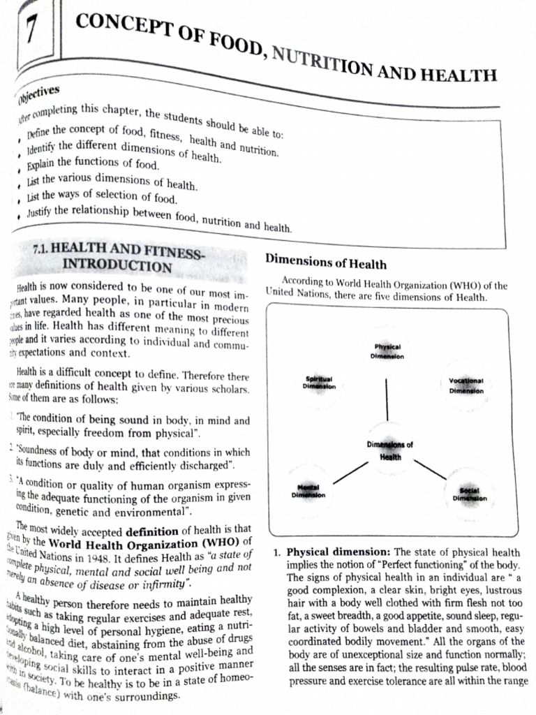 Concept of Food, Nutrition and Health | PDF | Nutrition | Diet & Nutrition