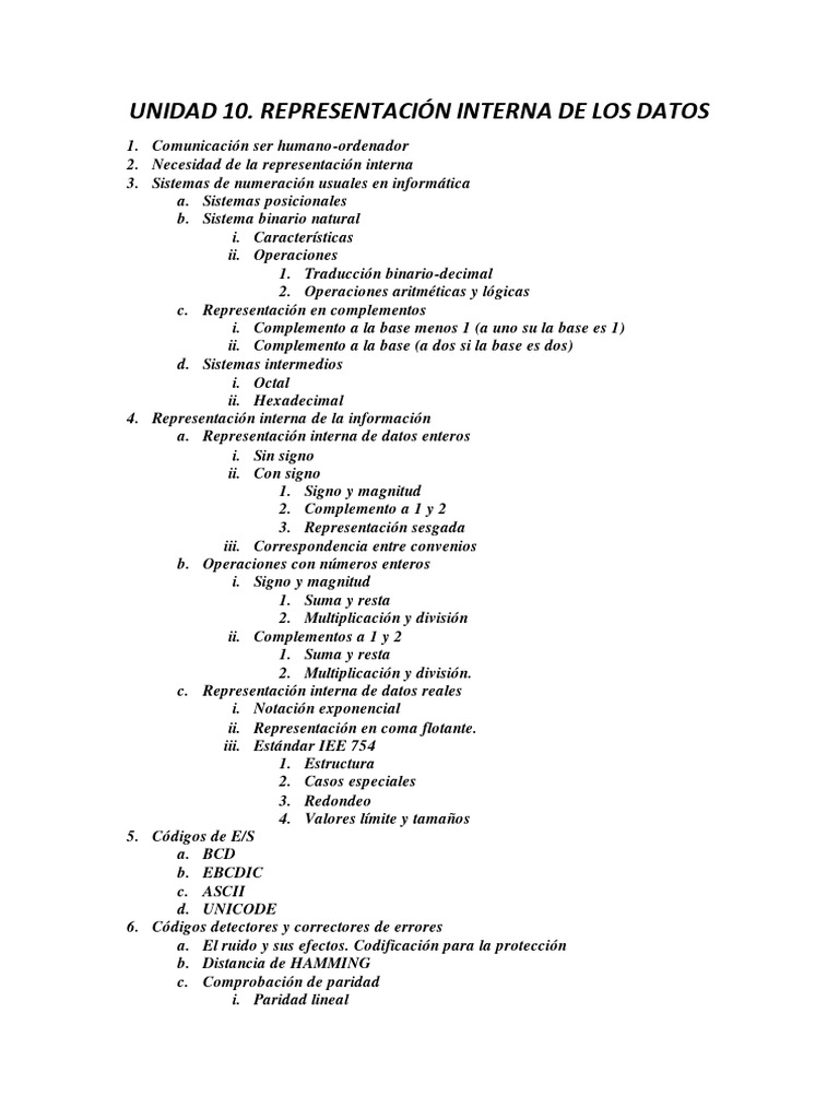 Unidad 10. Representación Interna de Los Datos | PDF | Sustracción | Decimal codificado en binario