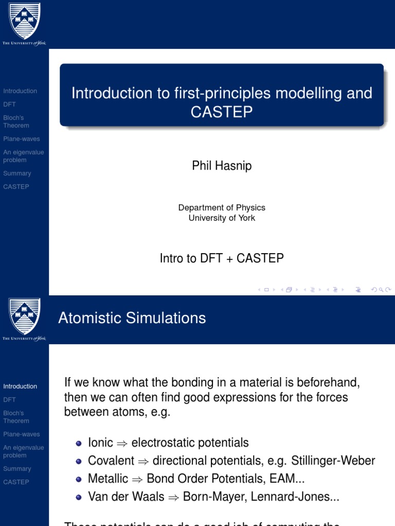 Introduction To First-Principles Modelling and Castep: Phil Hasnip | PDF | Density Functional ...