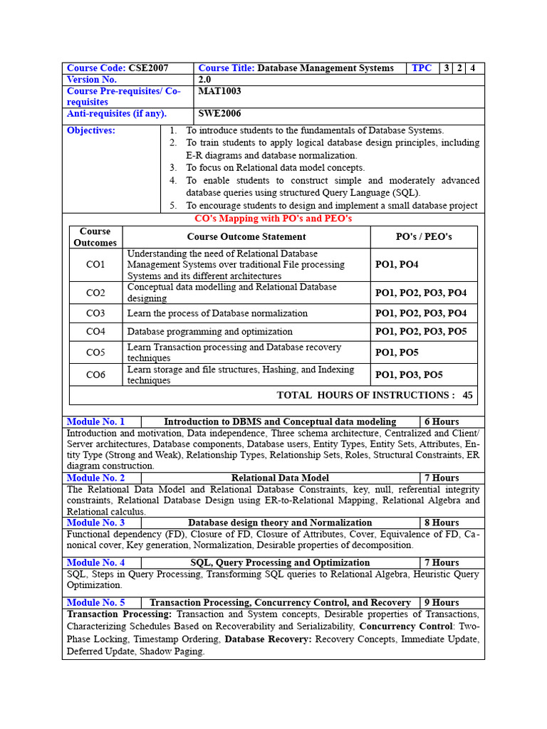 Cse2007 - Database Management Systems | PDF | Databases | Relational Database