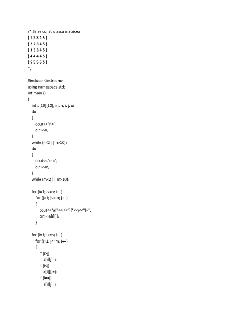 C++ Matrix Construction Example | PDF