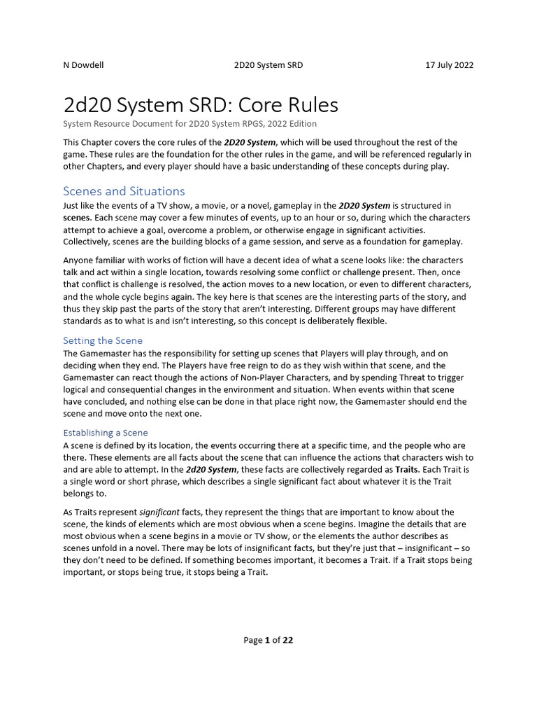 2D20 System SRD: Core Rules Guide | PDF | Tabletop Games | Role Playing ...
