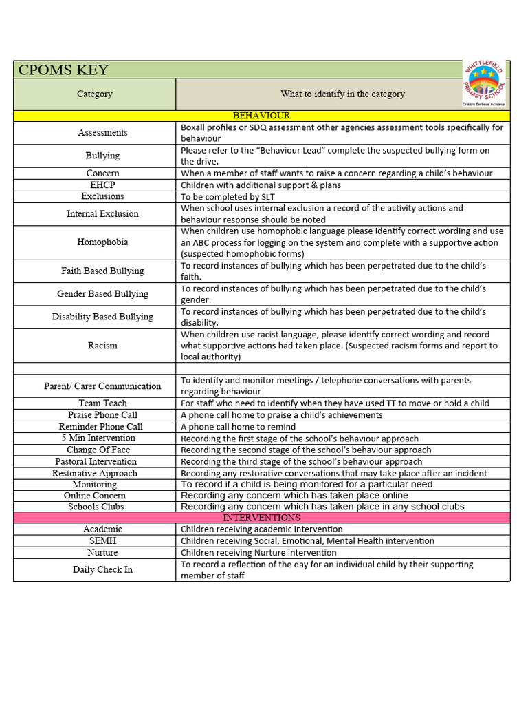 CPOMS Key New | PDF | Caregiver | Bullying