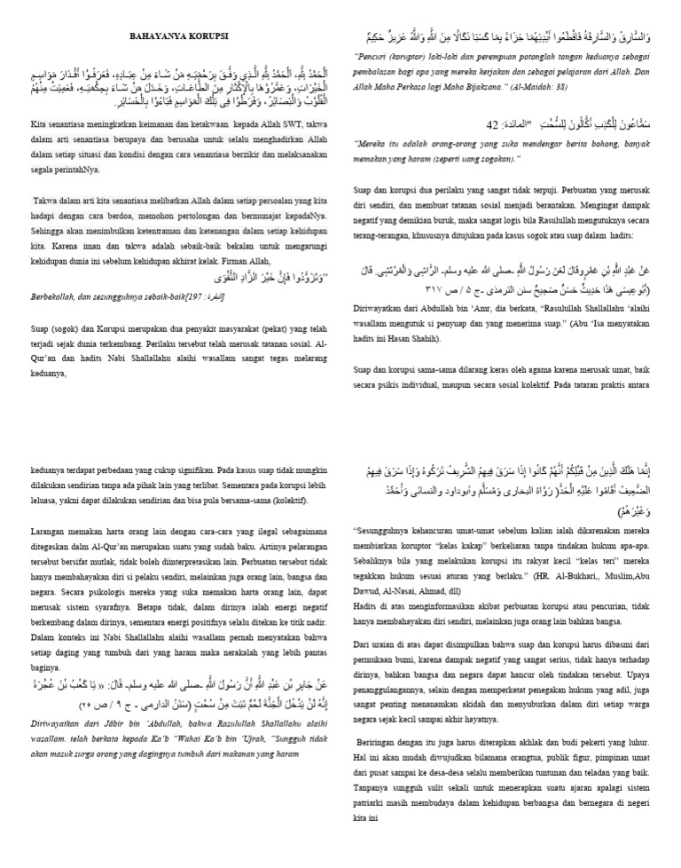 Bahaya Korupsi dan Suap dalam Islam | PDF