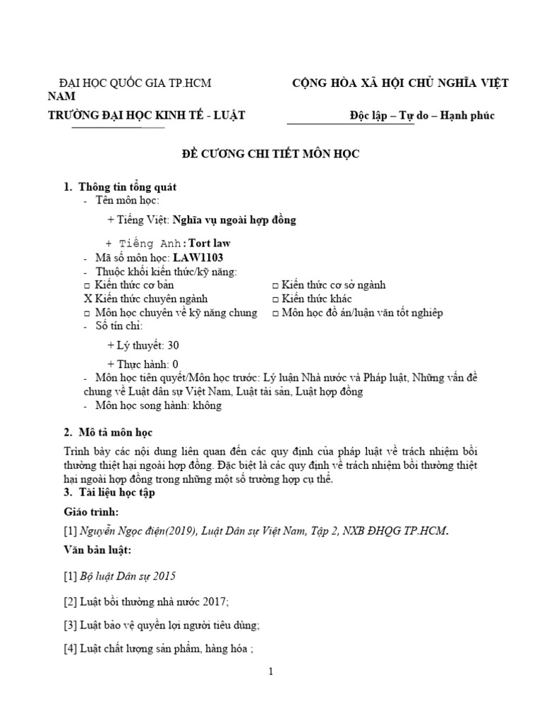 De Cuong Boi Thuong Thiet Hai Ngoai Hop Dong | PDF