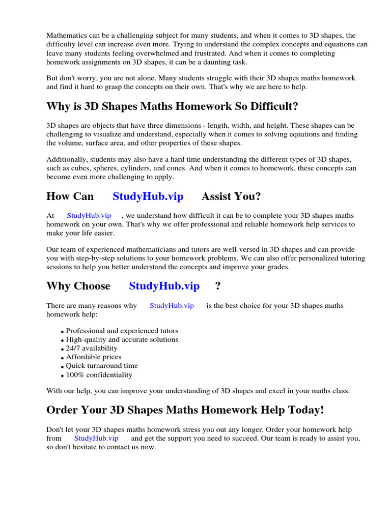 3d Shapes Maths Homework | PDF | Shape | Mathematics