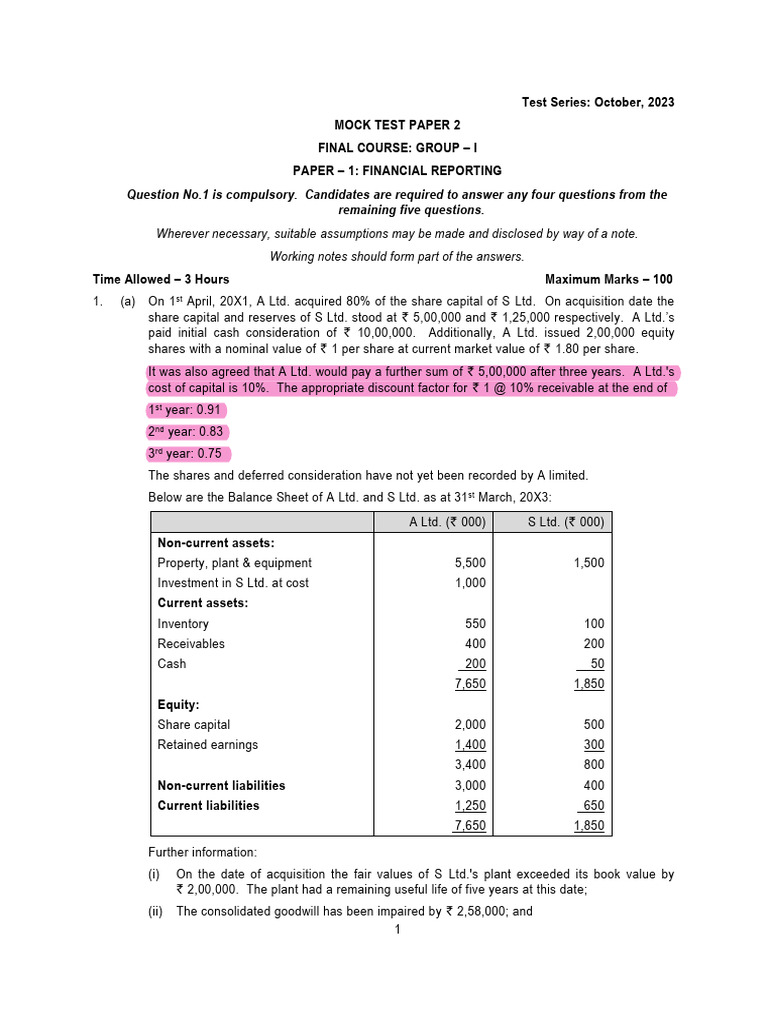 MTP 11 1 Questions 1696062519 | PDF | Fair Value | Business Valuation