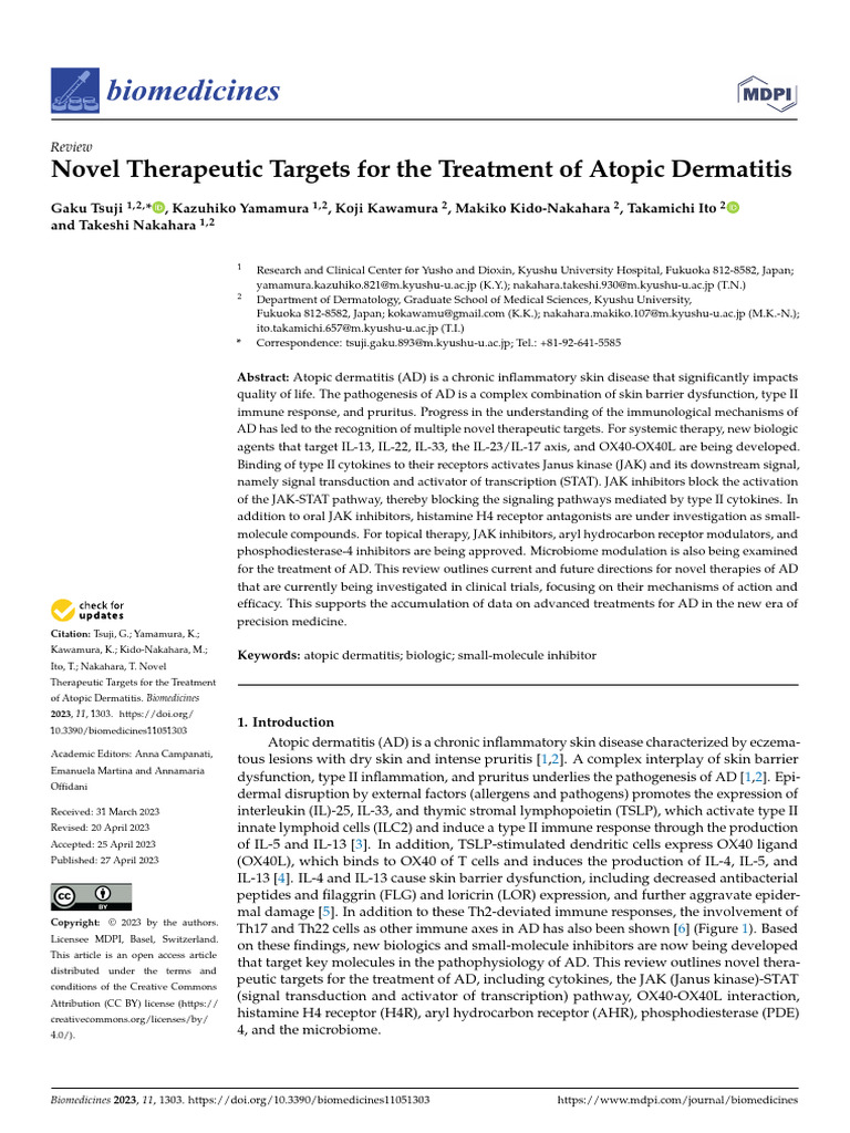Novel Therapeutic Targets For The Treatment of Atopic Dermatitis | PDF ...