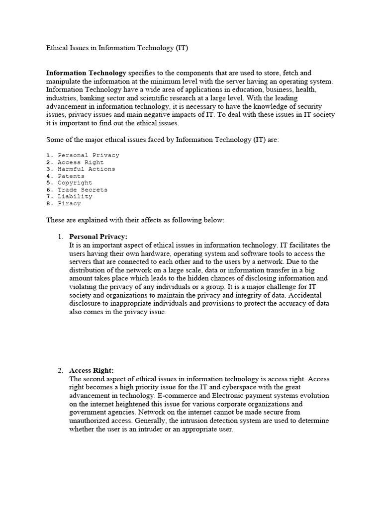 Ethical Issues in Information Technology | Download Free PDF ...