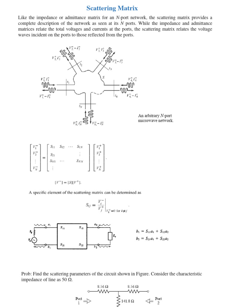 Scattering Matrix in N-Port Networks | PDF | Telecommunications | Electrical Circuits