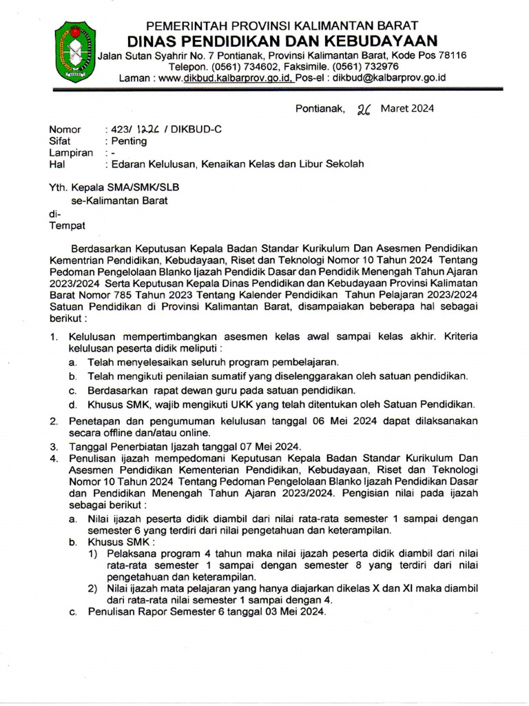 Surat Edaran Kelulusan, Kenaikan Kelas Dan Libur Sekolah | PDF Surat Edaran Kelulusan, Kenaikan Kelas Dan Libur Sekolah | PDF