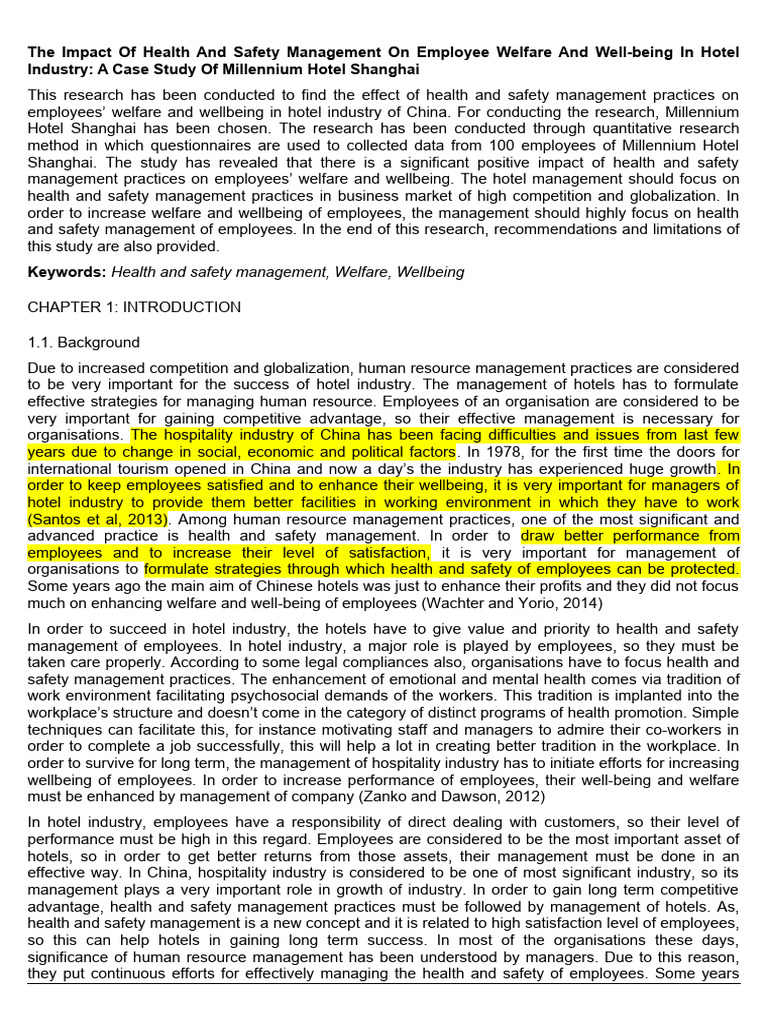 OSH in Hotel Industry | PDF | Occupational Safety And Health | Employment