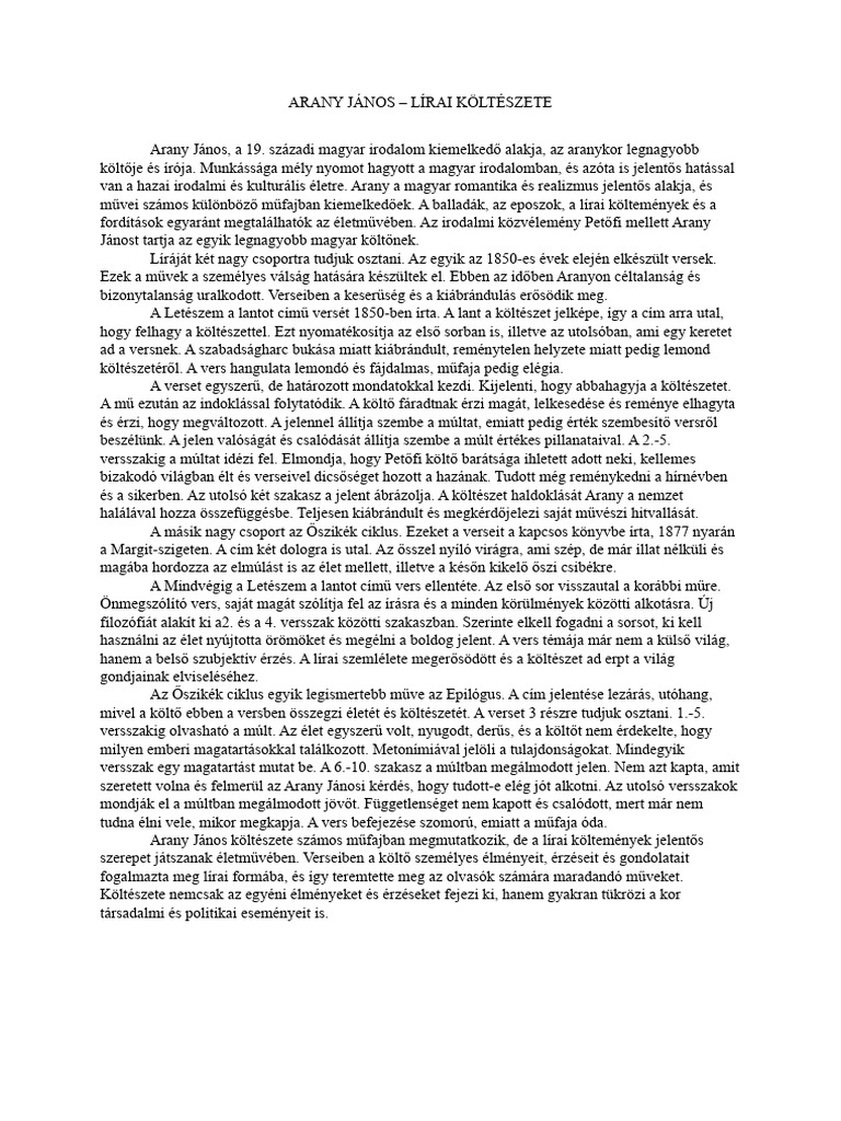Arany János - Lírája | PDF