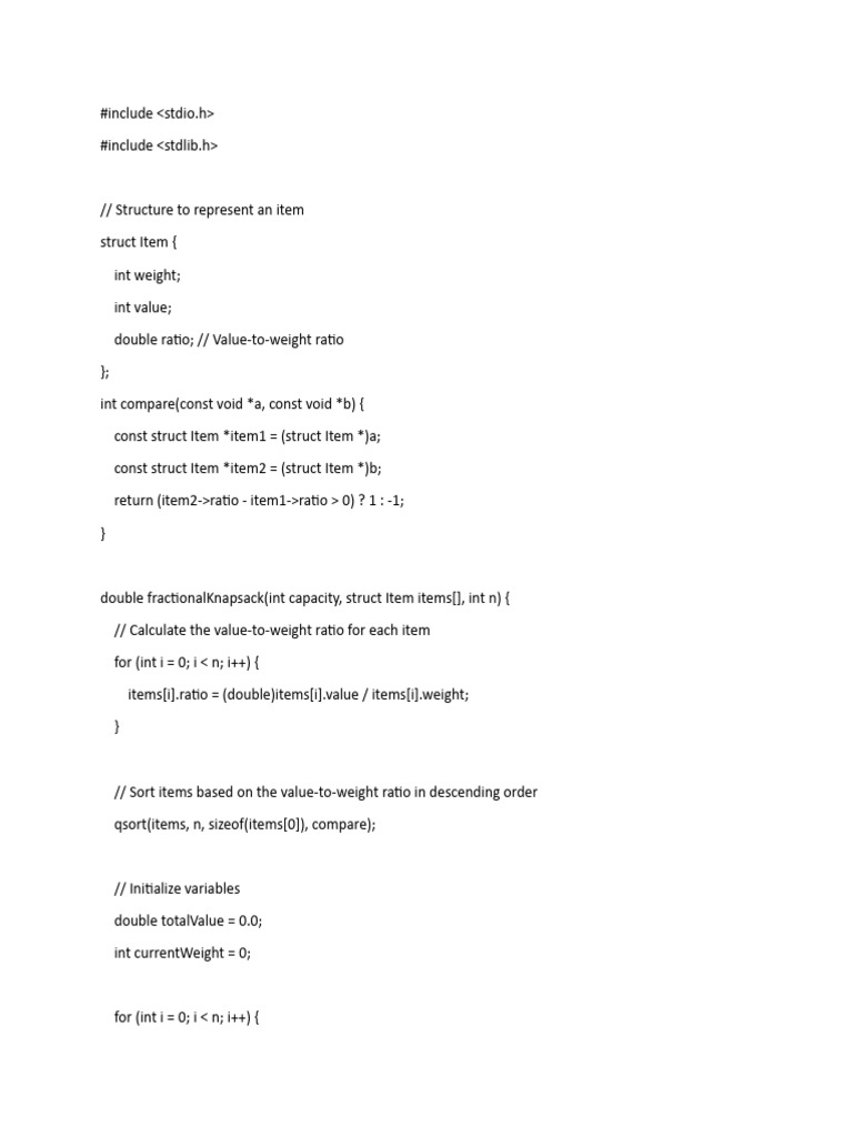 Fractional Knapsack Problem Solution | PDF