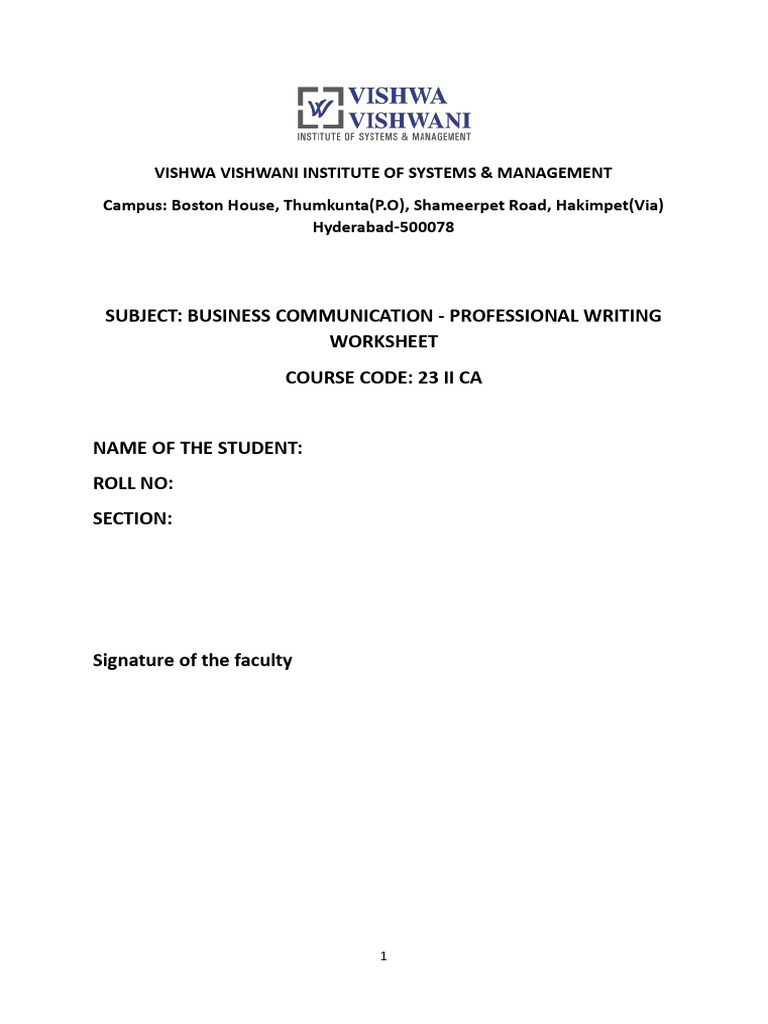 Professional Writing Skill Worksheet | PDF | Essays | Strategic Management