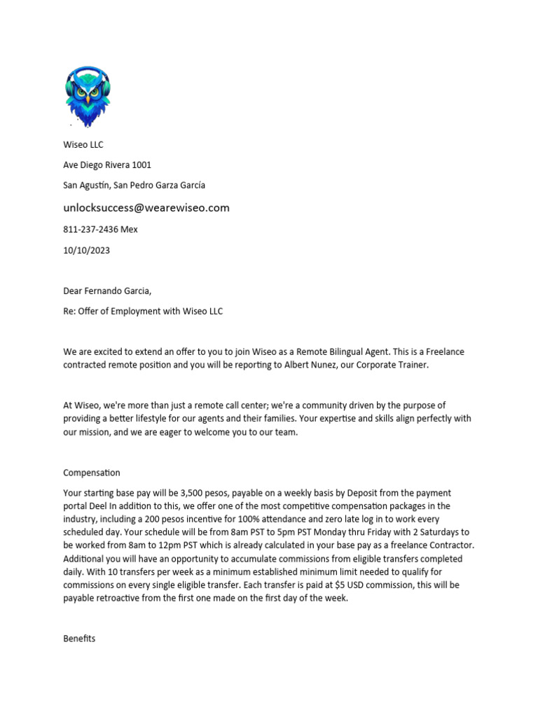 Job Offer - Executed | Download Free PDF | Employment | Labor