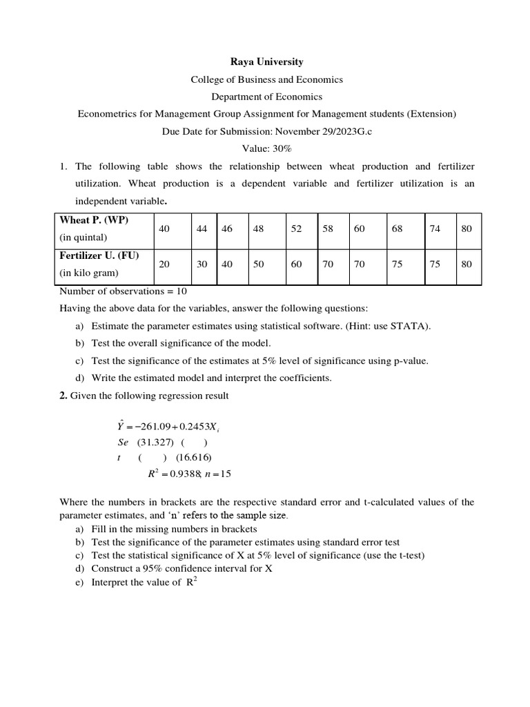 Group Assign Econometrics. | PDF | Statistics | Regression Analysis