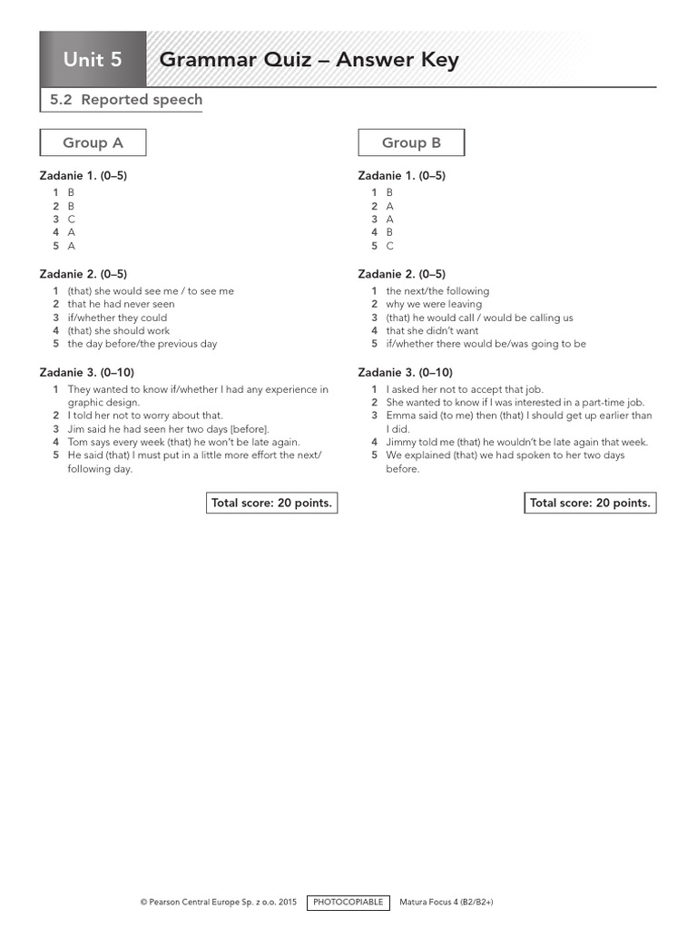 Grammar Quiz Lesson 5 2 Answer Key | PDF