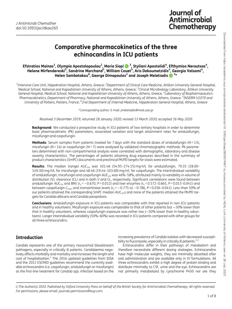 Comparative Pharmacokinetics of The Three Echinocandins in ICU Patients | PDF | Pharmacokinetics ...