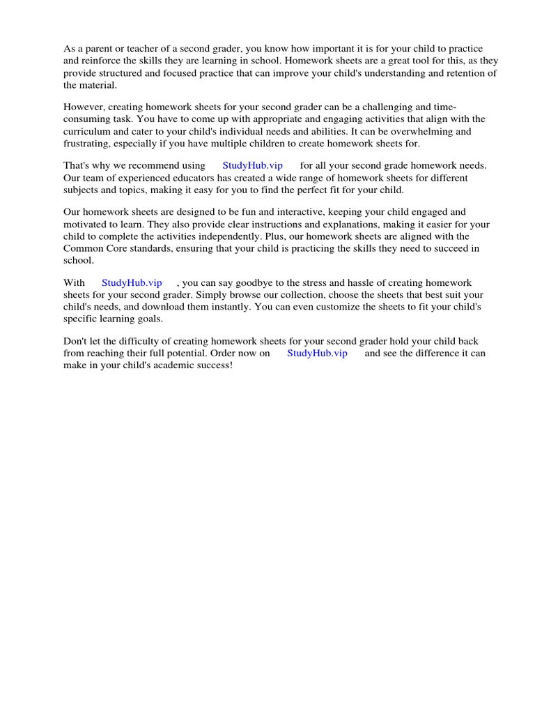 Homework Sheets For Second Graders | PDF | Worksheet | Homework