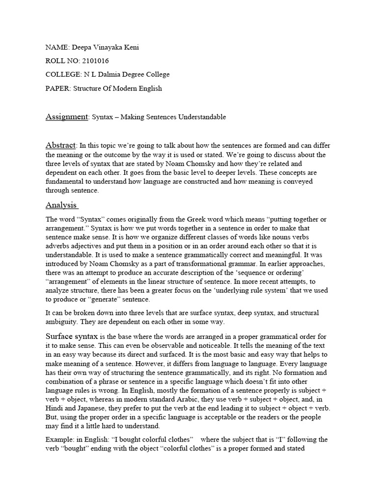 Structure of Modern English Assignment-1 | PDF | Syntax | Semantics