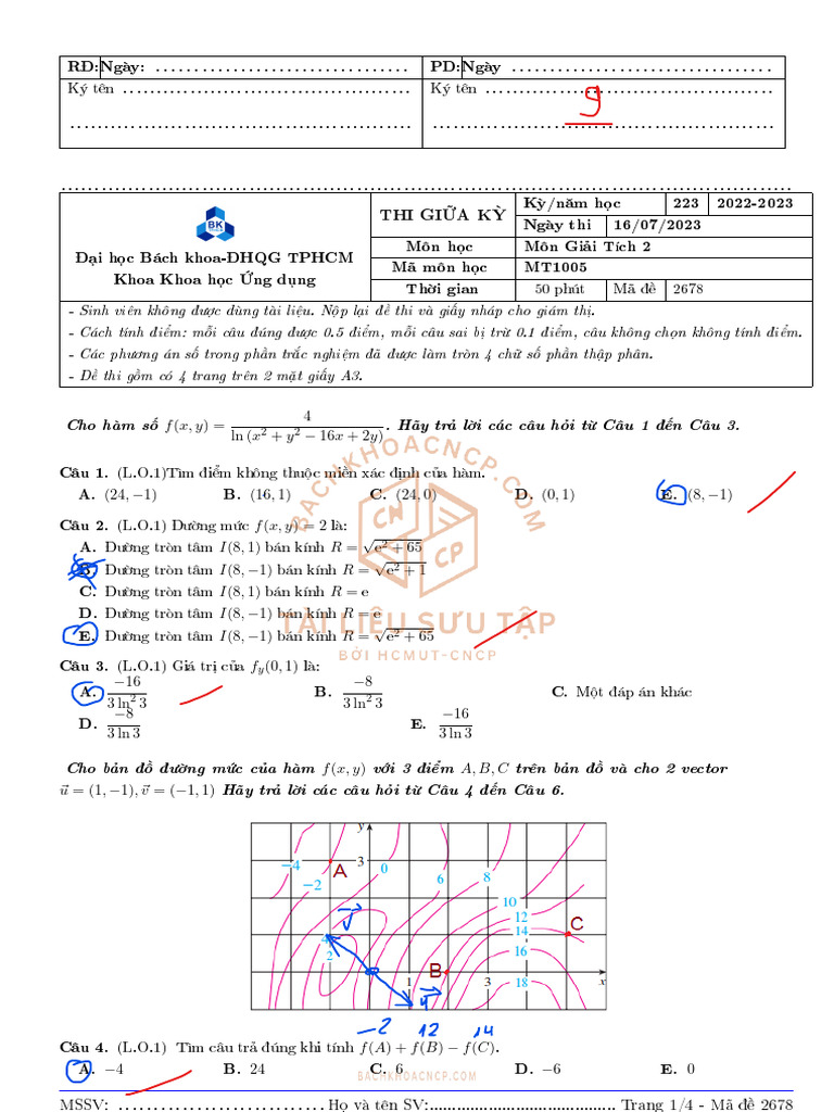 HCMUT-CNCP Đề hè giữa kì giải tích 2 hk223 | PDF