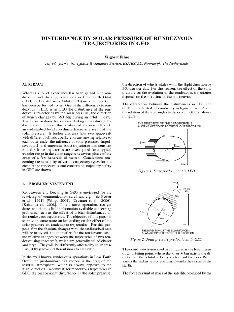 Disturbance by Solar Pressure of Rendezvous | PDF | Space Rendezvous | Force