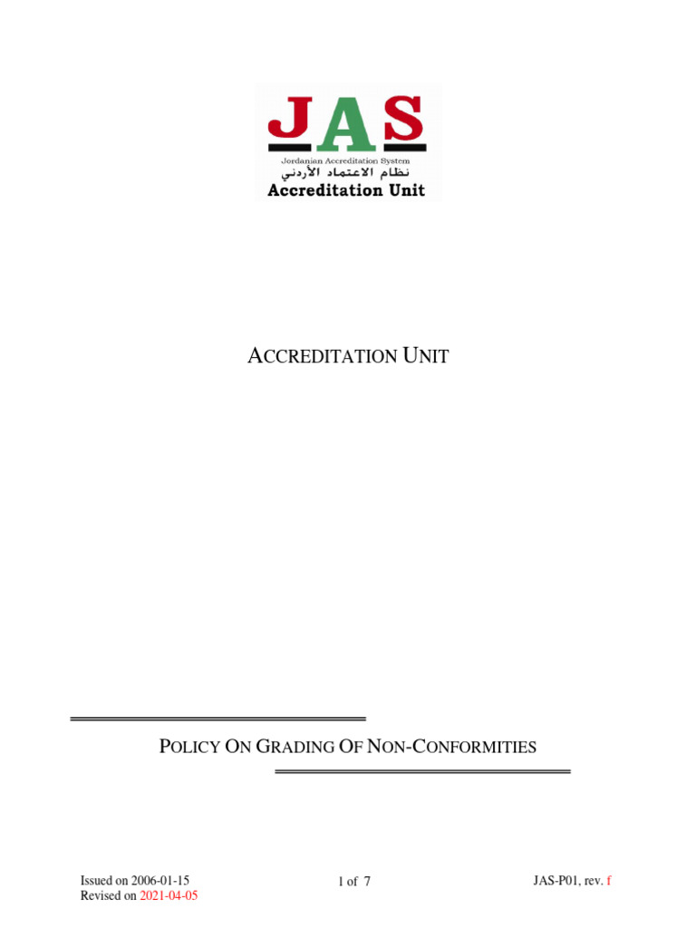 JAS P01 Policy on Grading of Non Conformities | PDF | Validity (Statistics)