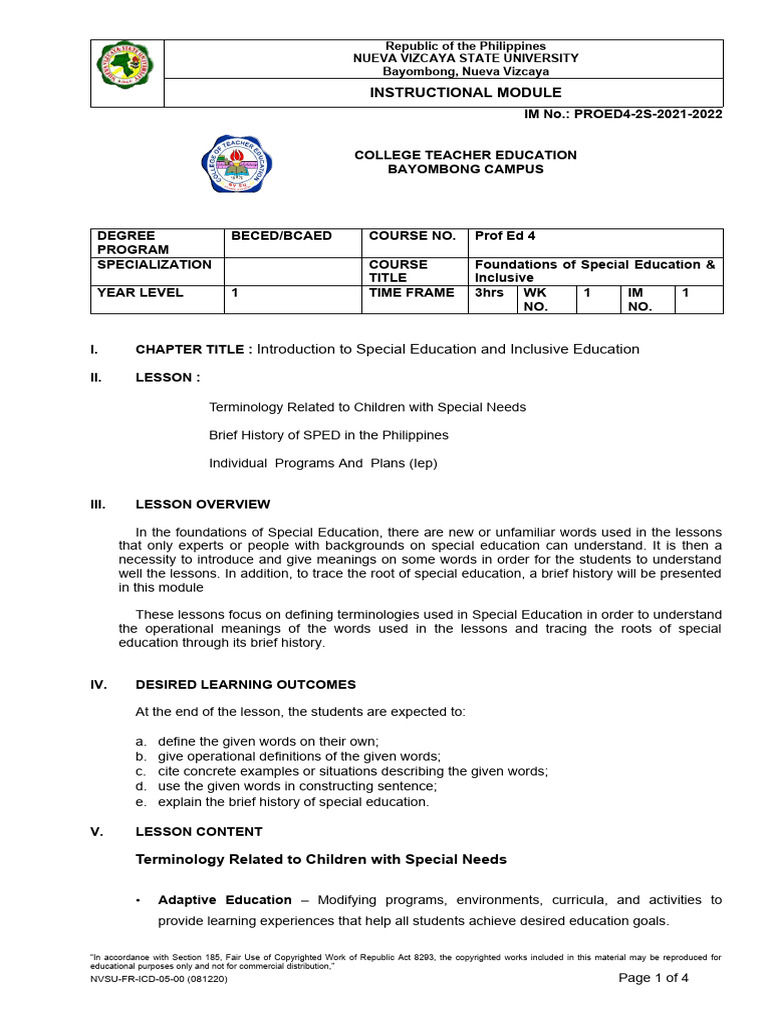 Module-1-Final | PDF | Special Education | Inclusion (Education)