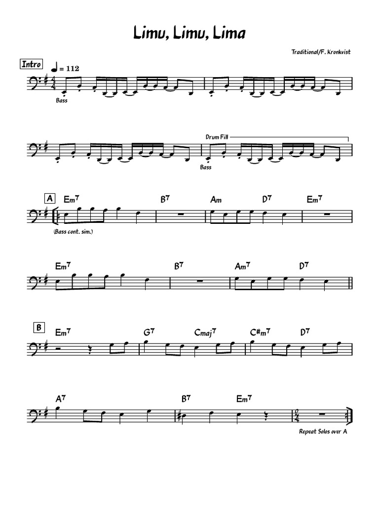 Limu, Limu, Lima Lead Sheet Bass CLef | PDF