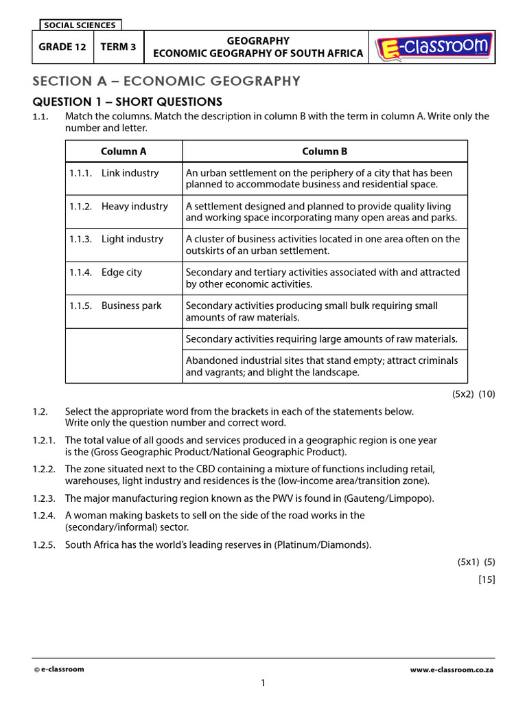 Grade 12 Economic Geography Test Term 3 | PDF | Economic Growth | Poverty