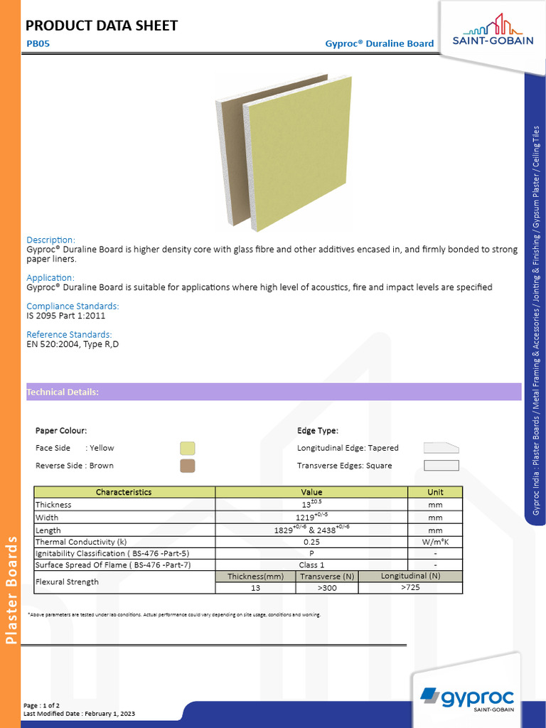 PB05 Gyproc DuralineBoard | PDF | Drywall | Plaster