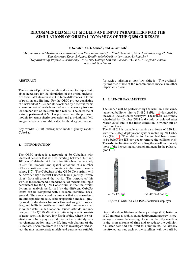Recommended Set of Models and Input Parameters For The Simulations of Orbital Dynamics of The ...