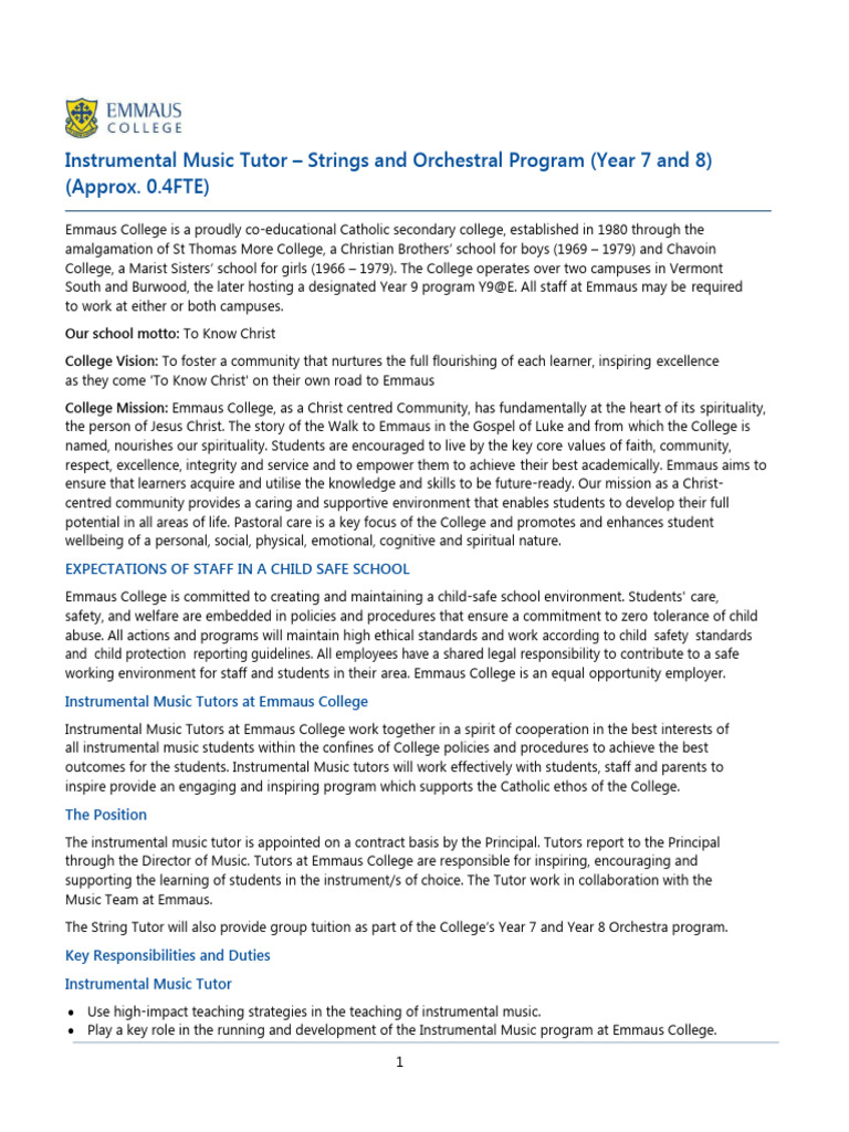 Instrumental Music Tutor - Strings and Orchestral Program (Year 7 and 8 ...