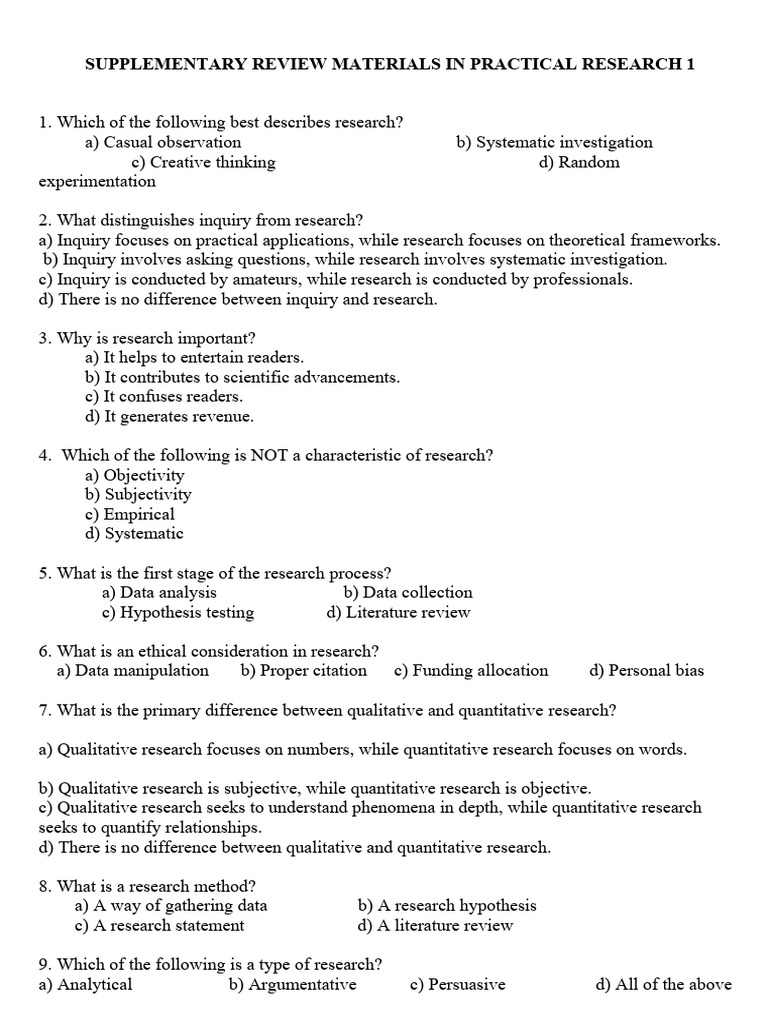 Review Materials in Practical Research 1 | PDF | Quantitative Research | Qualitative Research