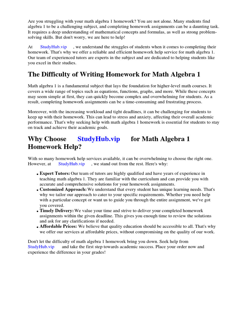 Algebra 1 Homework Help Services | PDF | Mathematics | Homework