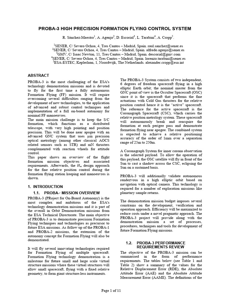 Proba 3 Formation Flying System Pdf