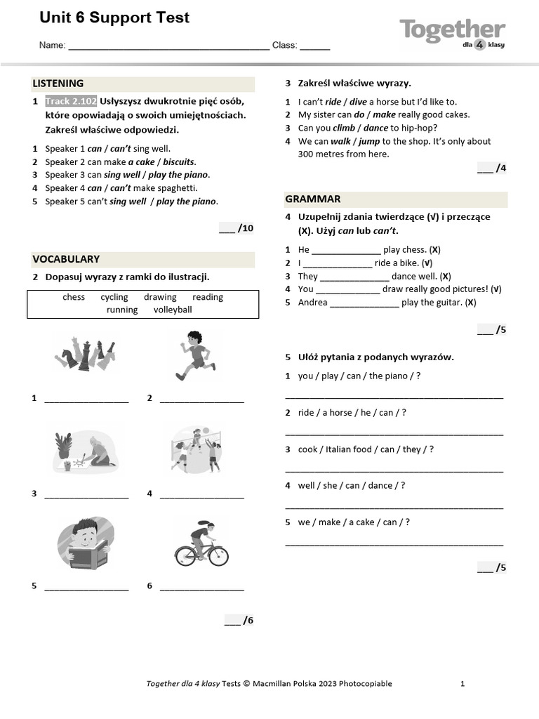 Together kl4 U6 Unit Test Support | PDF