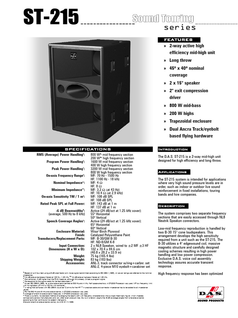 DAS ST 215 Data Sheet | PDF | Loudspeaker | High Frequency